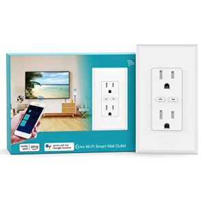 ghome smart in-wall outlet, home wi-fi outlet works with alexa google assistant, energy monitor, app control, fcc certified, surge protection tamper-resistant wall receptacle, 2.4ghz wi-fi only, 15a