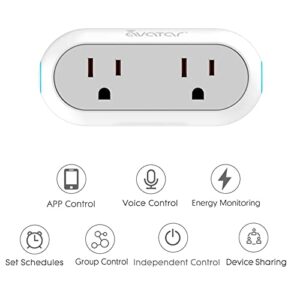 Energy Monitoring Dual Socket Smart Plugs That Work with Alexa Google Home Siri, Wireless 2.4G WiFi Outlet Controlled by Smart Life Tuya Smartthings, 10A Mini Socket Enchufe Inteligente with Timer