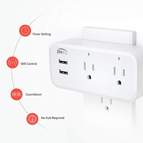 JINTU Smart Plug,Smart Outlet Home Wifi Dual Two USB Plug Compatible with Alexa, Google, IFTTT for Smartphone, Voice Control, Remote Control,No Hub Required,Overload Protection