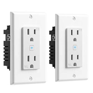 geeni wi-fi smart wall outlet with 2 plugs and wireless app control, compatible with alexa and google home, wifi smart outlet, 2 pack