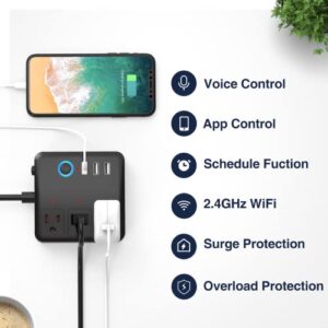 OHMAX Smart Plug Power Strip with 3 Smart USB Ports and 3 Individually Controlled Smart Outlets, Works with Alexa Google Home, Voice Control, WiFi Plug Timer for Christmas Light, UL, 2.4GHz WiFi Only