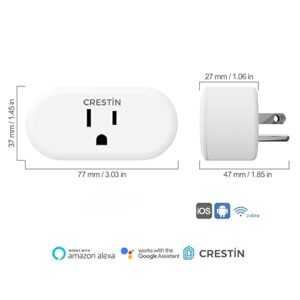 CRESTIN Smart Plug Mini WiFi Outlet with APP Control & Timer Function, Smart Plugs Work with Alexa & Google Assitant, 15A Smart Socket No Hub Required, ETL & FCC Certified(2.4GHz Only, 2 Pack