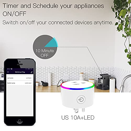 MOES Smart Plug WiFi Smart Power Socket with Dimmable RGB LED Night Light, Wireless Remote Control with Smart Life/Tuya App, Outlet Compatible with Alexa Google Home, No Hub Required