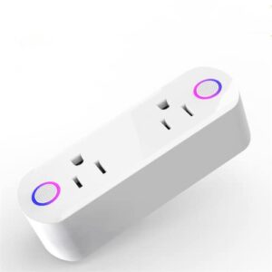 smart plug two socket with power energy monitoring 16a wifi outlet tuya app alexa and google home compatible wireless remote control 2.4ghz wi fi timer white