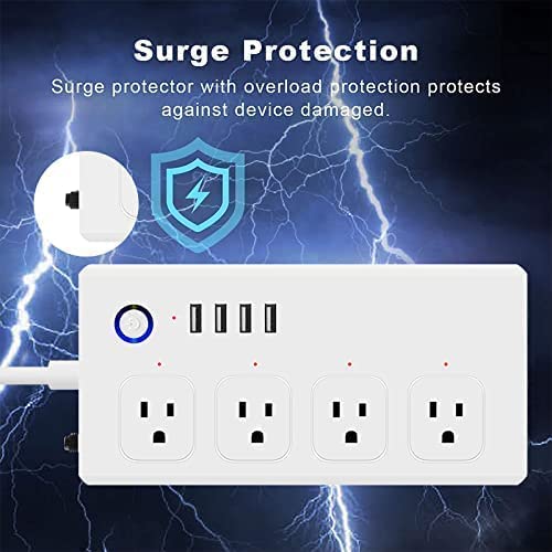 WiFi Smart Power Strip,WiFi Smart Plug Extension Lead, 4 AC Outlets and 4 USB Charging Port,10Amp,Compatible with Alexa/Google Home, No Hub Required,ETL Listed ,FCC Certified