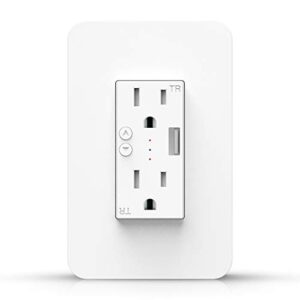 smart wifi wall outlet plug, wifi wall socket duplex receptacle, 15 amp with 2 independent control, compatible with amazon alexa and google home