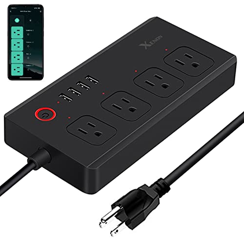 Xenon Smart Power Strip,WiFi Smart Multi Outlet Surge with 4-Outlet 4-USB with 5-Foot Cord, Work with Alexa and Google Home,Black