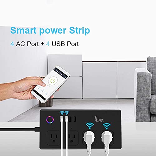 Xenon Smart Power Strip,WiFi Smart Multi Outlet Surge with 4-Outlet 4-USB with 5-Foot Cord, Work with Alexa and Google Home,Black