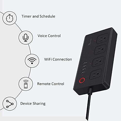 Xenon Smart Power Strip,WiFi Smart Multi Outlet Surge with 4-Outlet 4-USB with 5-Foot Cord, Work with Alexa and Google Home,Black