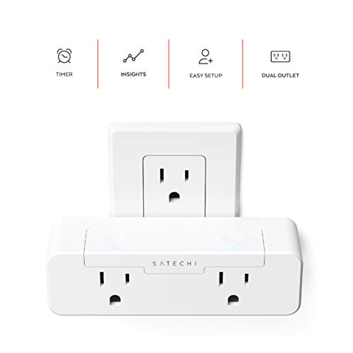 Satechi Dual Smart Outlet with Real-Time Power Monitoring - Wi-Fi Smart Plug 2.4Ghz Enabled - Works with Apple HomeKit (USA, White)