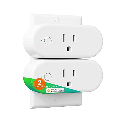 GHome Smart HomeKit Smart Plug, 15A Mini Plug Works with HomeKit and Homepod, Wi-Fi Outlet Socket Remote Control with Schedule Timer Function, Only for 2.4GHz Network, No Hub Required (2 Pack), White