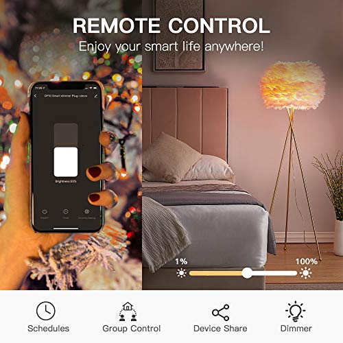 TREATLIFE Smart Dimmer Plug 2 Pack Outdoor Smart Plug Works with Alexa and Google Assistant, Light Dimmer Remote Control, Max Power 400W, IP44 Waterproof for Dimmable Outdoor Lights, Floor, Table Lamp