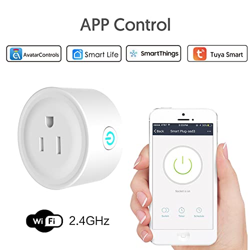 Smart Plugs That Work with Alexa Google Home Siri, Wireless 2.4G WiFi Outlet Controlled by Smart Life Tuya Avatar Controls APP, 10A Mini Socket Enchufe Inteligente with Timer, Round, 2 Pack