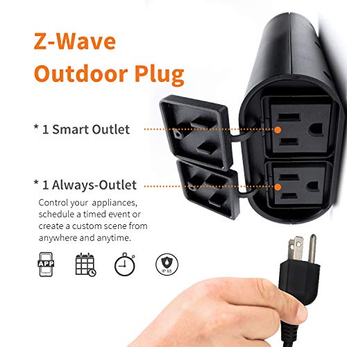 Outdoor Z-Wave Plus On/Off Light and Appliance Plug, 1 On/Off Outlet+ 1 Alway On Outlet, Zwave Hub Required, Works with SmartThings, Wink, Alexa (ZW96)