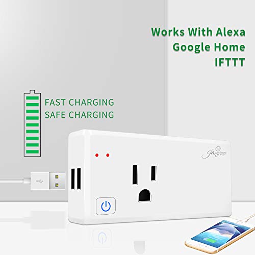 Jinvoo Smart Plug,WiFi Outlet Mini Socket 16A Work with Alexa and Google Home, Remote Control,Smart Plug Outlet with 2 USB Ports, Voice Control Remote Control, Timing Function