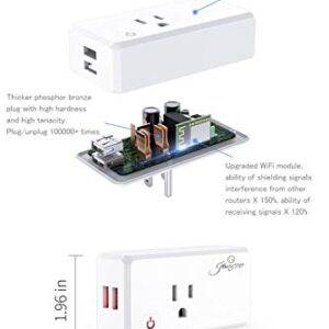 Jinvoo Smart Plug,WiFi Outlet Mini Socket 16A Work with Alexa and Google Home, Remote Control,Smart Plug Outlet with 2 USB Ports, Voice Control Remote Control, Timing Function