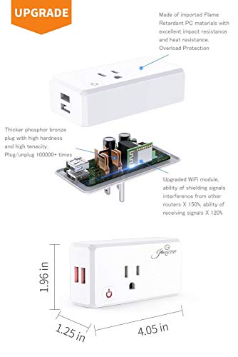 Jinvoo Smart Plug,WiFi Outlet Mini Socket 16A Work with Alexa and Google Home, Remote Control,Smart Plug Outlet with 2 USB Ports, Voice Control Remote Control, Timing Function