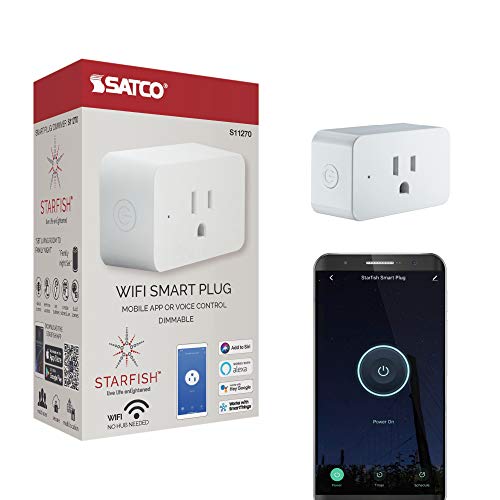 Satco S11270 Starfish 3-Inch On/Off and Dimmer WiFi Smart Plug Outlet, Works with Siri, Alexa, Google Assistant, SmartThings, White