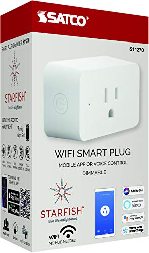 Satco S11270 Starfish 3-Inch On/Off and Dimmer WiFi Smart Plug Outlet, Works with Siri, Alexa, Google Assistant, SmartThings, White