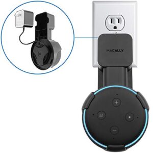 macally outlet echo dot wall mount holder for amazon alexa 3rd gen speaker – compact bracket stand saves home & kitchen counter space – plug in hanger accessories without messy wires or screws – black