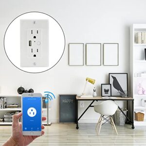 2 Pack Electrical Outlet in-Wall with 2.4A USB Port, Smart Wi-Fi Socket with 2 Plug Outlet, Compatible with 15 Amp Divided Controller, Work with Alexa and Google Home, ETL & FCC Certified