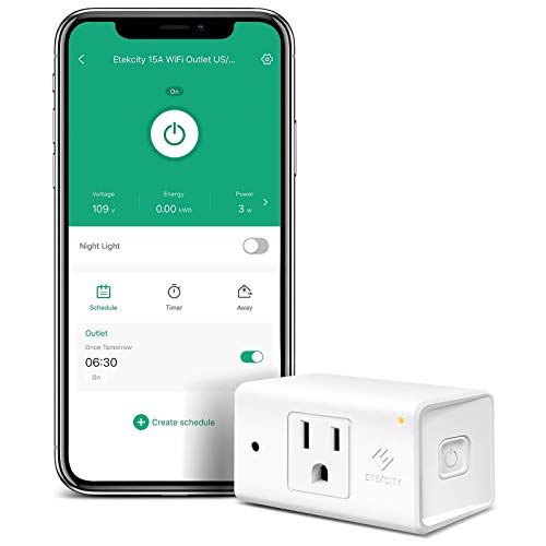 Smart Plug by Etekcity, Works with Alexa and Google Home, 15A/1800W, WiFi Energy Monitoring Outlet with Automatic Night Light, No Hub Required, ETL Listed, White (Upgraded Version)