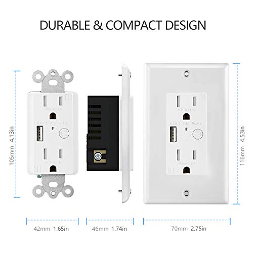 Tuya APP Smart WiFi Outlet with USB Port, 5V 2.4A USB Charger Outlet Compatible with Alexa, Google Assistant, ETL&FCC Listed, KS-15T/WU, White (2 Pack)