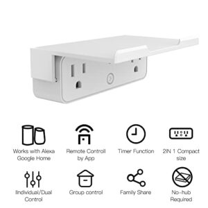 MOES WiFi Smart Outlet Extender Shelf Multi Outlets with 2AC Electrical Socket Splitter Wall Plug Expander with Nightlight Relay Status and Light Mode, 2x1000W, White Removable Shelf