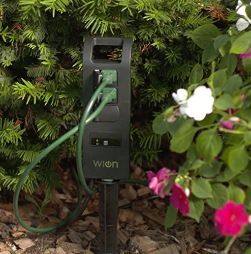 WiOn 50053 Outdoor Wi-Fi Plug-In Yard Stake With Smartphone Or Tablet Automation for up to 12 devices; 3 Grounded Outlets And 6 Foot Cord