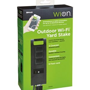 WiOn 50053 Outdoor Wi-Fi Plug-In Yard Stake With Smartphone Or Tablet Automation for up to 12 devices; 3 Grounded Outlets And 6 Foot Cord