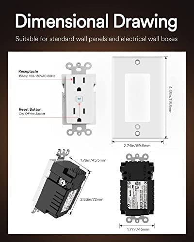 Smart WiFi in-Wall Outlet 15 Amp Tamper Resistant Split Duplex Receptacle - 2 Plugs, Compatible with Alexa, Google Home (No Hub Required)