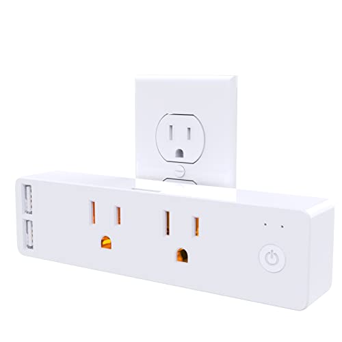 Toxaoii Mini WiFi Smart Plug, Outlet Extender Dual Socket Plugs with USB, Surge Protector with Remote Control and Timer Function, Compatible with Alexa, Google Assistant, No Hub Required