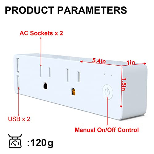 Toxaoii Mini WiFi Smart Plug, Outlet Extender Dual Socket Plugs with USB, Surge Protector with Remote Control and Timer Function, Compatible with Alexa, Google Assistant, No Hub Required