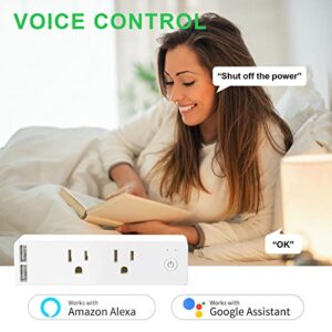 Toxaoii Mini WiFi Smart Plug, Outlet Extender Dual Socket Plugs with USB, Surge Protector with Remote Control and Timer Function, Compatible with Alexa, Google Assistant, No Hub Required