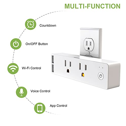 Toxaoii Mini WiFi Smart Plug, Outlet Extender Dual Socket Plugs with USB, Surge Protector with Remote Control and Timer Function, Compatible with Alexa, Google Assistant, No Hub Required