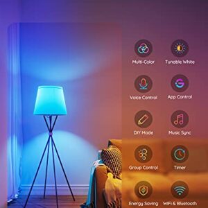 Govee Smart Light Bulbs, WiFi & Bluetooth LED Light Bulbs, RGBWW Color Changing Light Bulbs, 54 Dynamic Scenes, Music Sync, 16 Million DIY Colors Dimmable, Work with Alexa & Google Assistant, 2 Pack