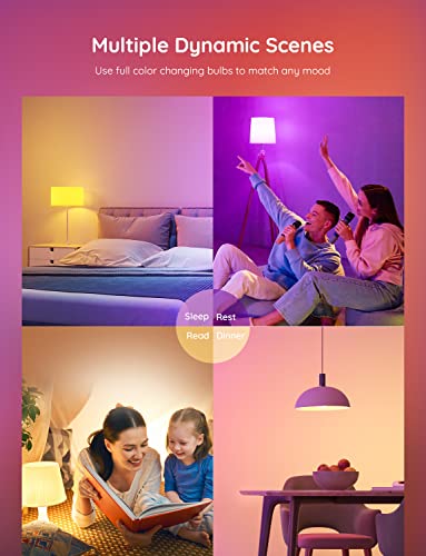 Govee Smart Light Bulbs, WiFi & Bluetooth LED Light Bulbs, RGBWW Color Changing Light Bulbs, 54 Dynamic Scenes, Music Sync, 16 Million DIY Colors Dimmable, Work with Alexa & Google Assistant, 2 Pack