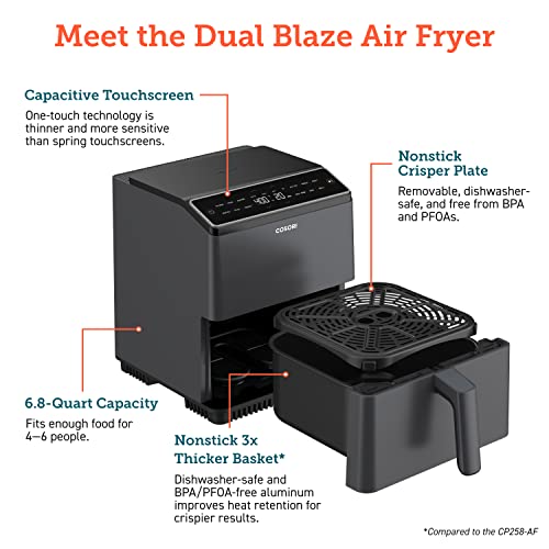 COSORI Pro III Air Fryer Dual Blaze, 6.8-Quart, Precise Temps Prevent Overcooking, Heating Adjusts for a True Air Fry, Bake, Toast, and Broil, Even and Fast Cooking, In-App Recipes, 1750W