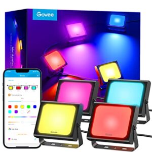 govee outdoor lights, flood lights uplight 2 in 1, led landscape lighting, 35 scene modes, 4 music modes, smart color changing ip65 waterproof, app control, patio lights, garden yards walls, 4 pack