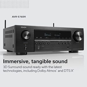 Denon AVR-S760H 7.2 Ch AVR - 75 W/Ch (2021 Model), Advanced 8K Upscaling, Dolby Atmos Height Virtualization, DTS Virtual:X & More, Wireless Streaming, Built-in HEOS, Amazon Alexa Voice Control