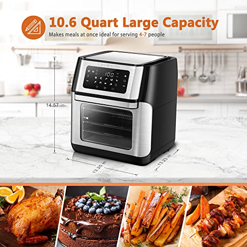 CROWNFUL Smart Air Fryer, 10.6 Quart Large WiFi Convection Toaster Oven Combo with Rotisserie & Dehydrator, Works with Alexa & Google Assistant, Accessories and Online Cookbook Included