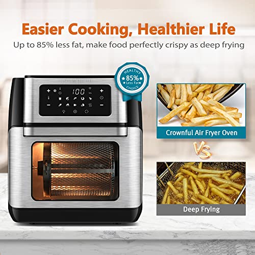 CROWNFUL Smart Air Fryer, 10.6 Quart Large WiFi Convection Toaster Oven Combo with Rotisserie & Dehydrator, Works with Alexa & Google Assistant, Accessories and Online Cookbook Included