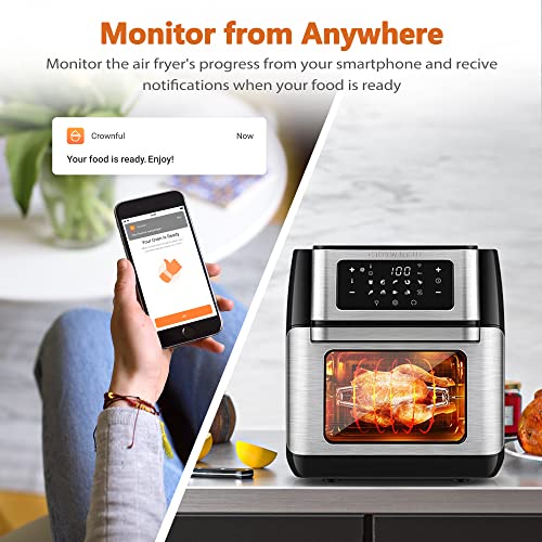 CROWNFUL Smart Air Fryer, 10.6 Quart Large WiFi Convection Toaster Oven Combo with Rotisserie & Dehydrator, Works with Alexa & Google Assistant, Accessories and Online Cookbook Included