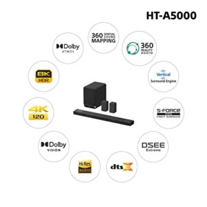 Sony HT-A5000 5.1.2ch Dolby Atmos Sound Bar Surround Sound Home Theater with DTS:X and 360 Spatial Sound Mapping, works with Alexa and Google Assistant