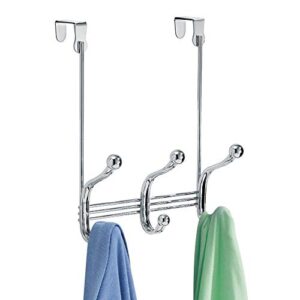 iDesign York Lyra Steel Over-The-Door 6-Hook Storage Rack - 8.38" x 5.25" x 11", Chrome