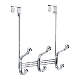 iDesign York Lyra Steel Over-The-Door 6-Hook Storage Rack - 8.38" x 5.25" x 11", Chrome