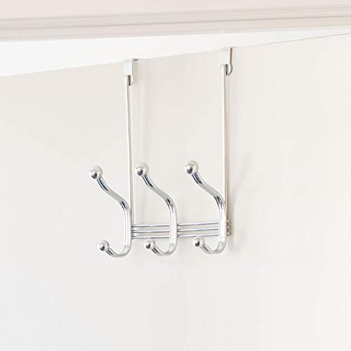 iDesign York Lyra Steel Over-The-Door 6-Hook Storage Rack - 8.38" x 5.25" x 11", Chrome