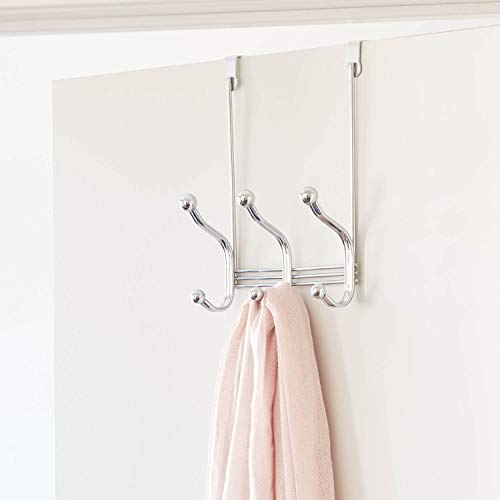 iDesign York Lyra Steel Over-The-Door 6-Hook Storage Rack - 8.38" x 5.25" x 11", Chrome