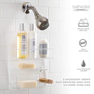 Bath Bliss Shower 3 Tier Shower Caddy | 3 Tier Shelves | Soap Dish Holder | Razor Slots | Wash Cloth Hook | Luffa Hock | White | Rust Resistant | Bathroom Accessories