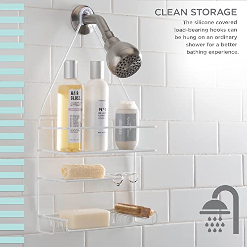 Bath Bliss Shower 3 Tier Shower Caddy | 3 Tier Shelves | Soap Dish Holder | Razor Slots | Wash Cloth Hook | Luffa Hock | White | Rust Resistant | Bathroom Accessories